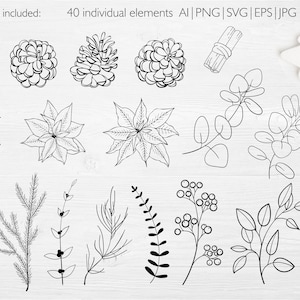 Christmas Clipart SVG PNG, Vector Christmas Line Art Clipart, Christmas ...