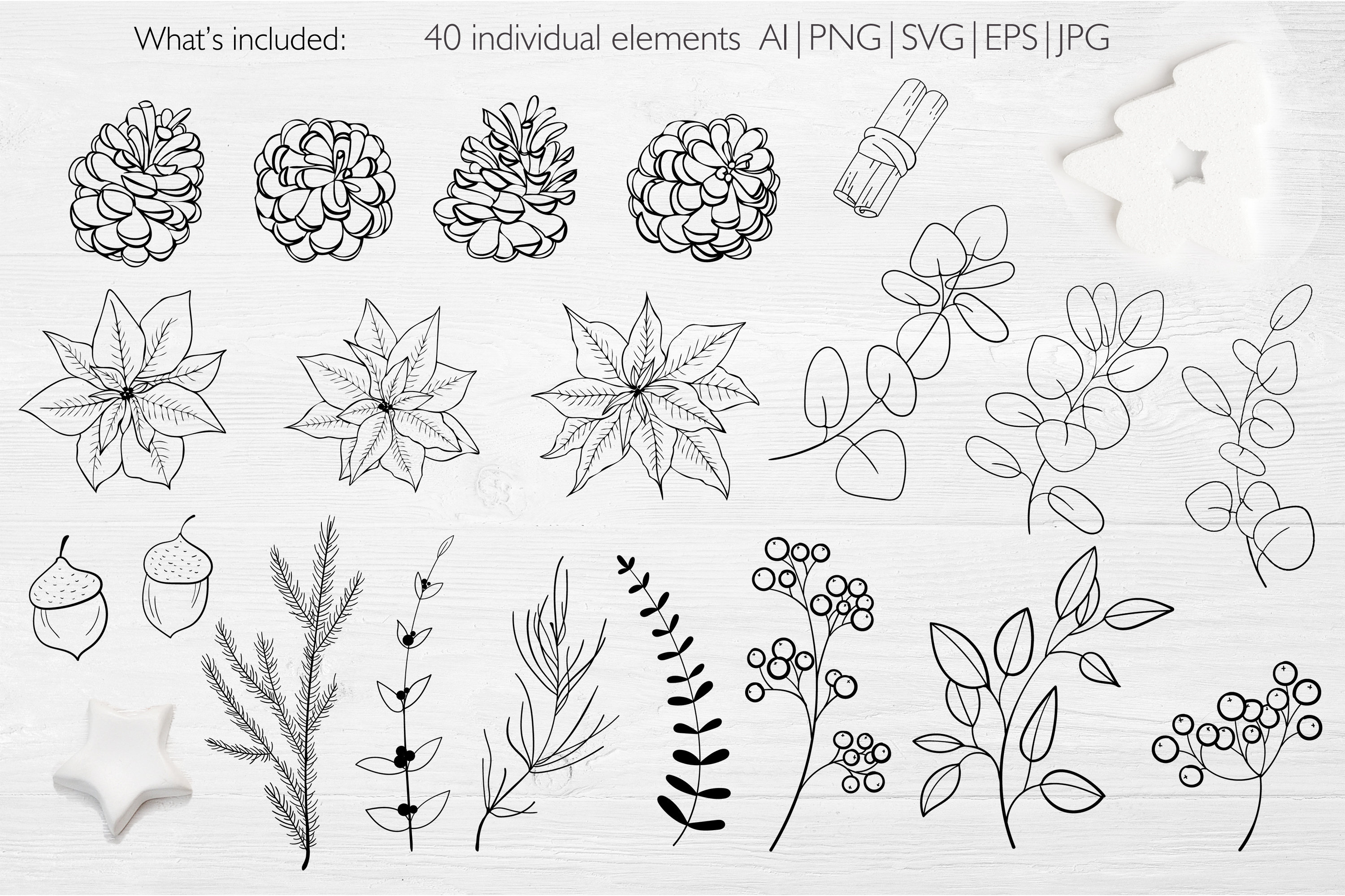 Christmas Clipart SVG PNG Vector Christmas Line Art Clipart - Etsy