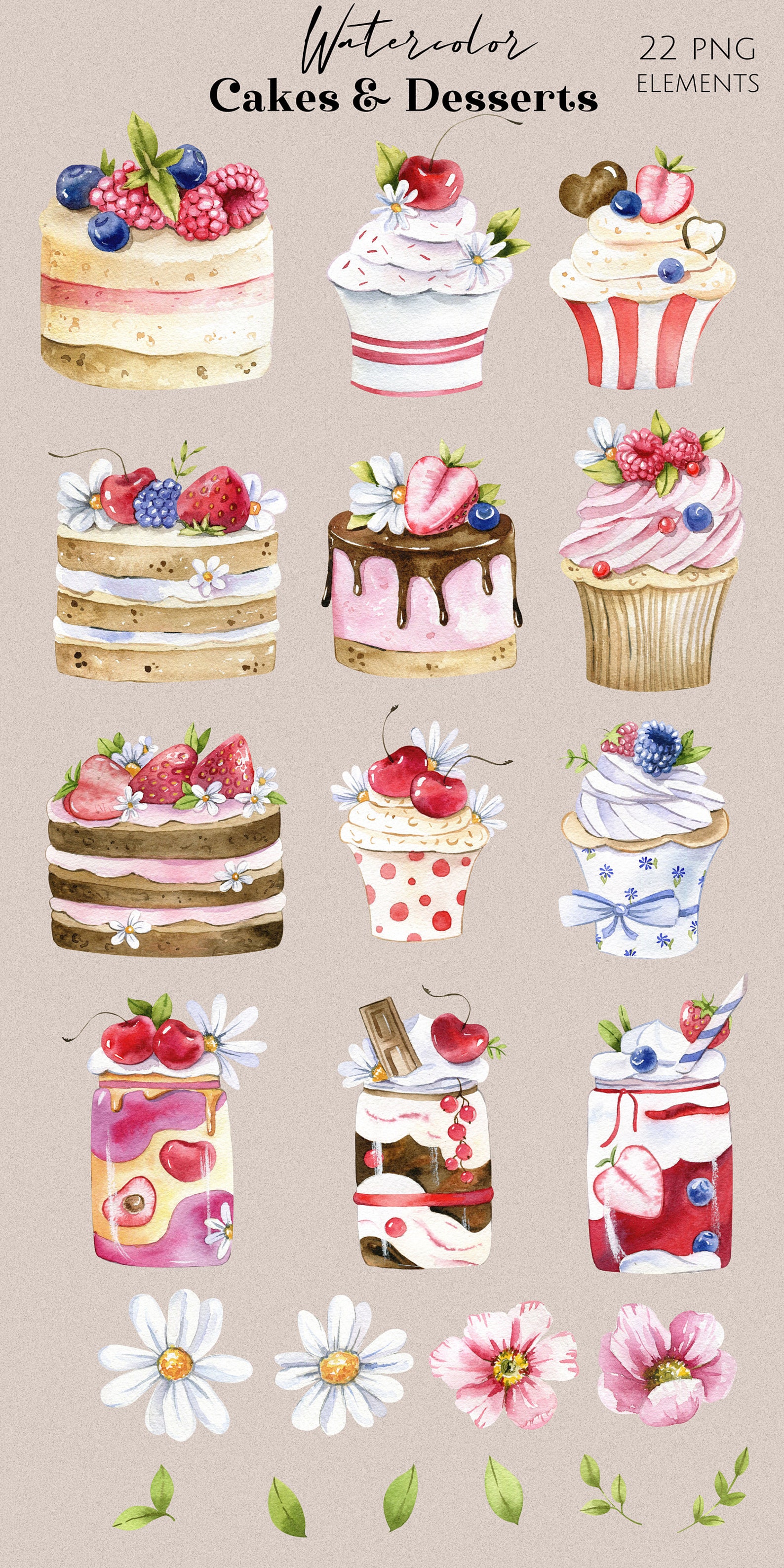 Watercolor Cake PNG Cupcake PNG Dessert Clipart Watercolor | Etsy UK