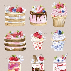 Watercolor Cake PNG, Cupcake PNG, Dessert Clipart, Watercolor Food ...