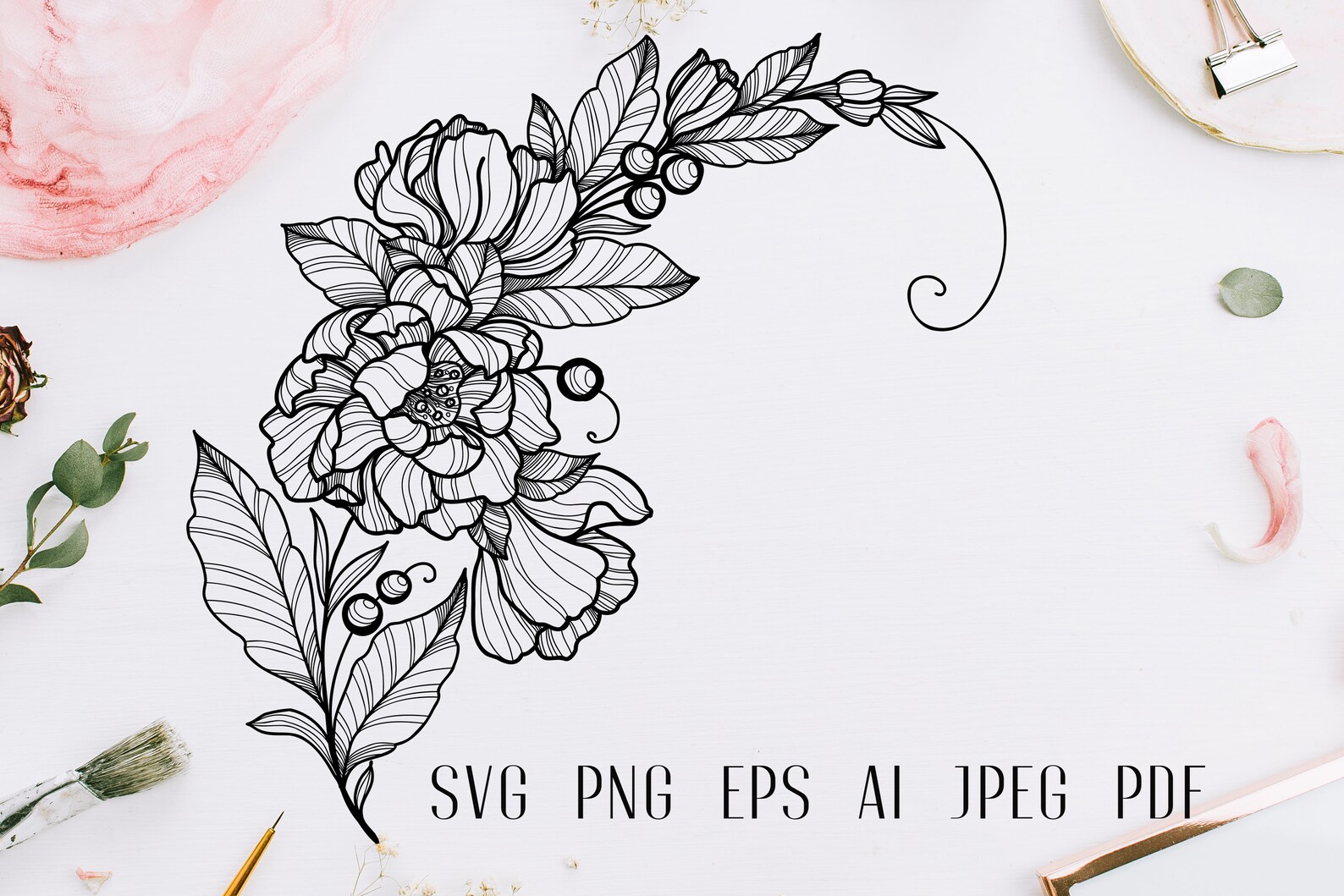 Flowers Svg Roses Svg Floral Bouquet Svg Botanical Svg - Etsy