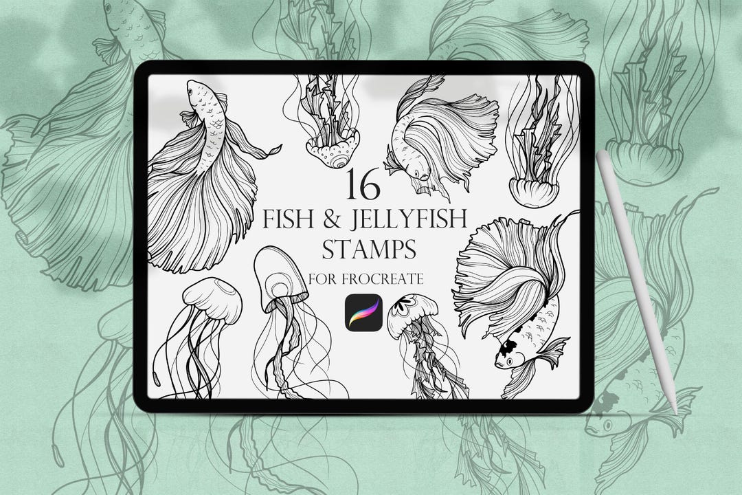 Sea Life Procreate Stamps, Fishes Brushes Procreate, Jellyfish Stamps ...
