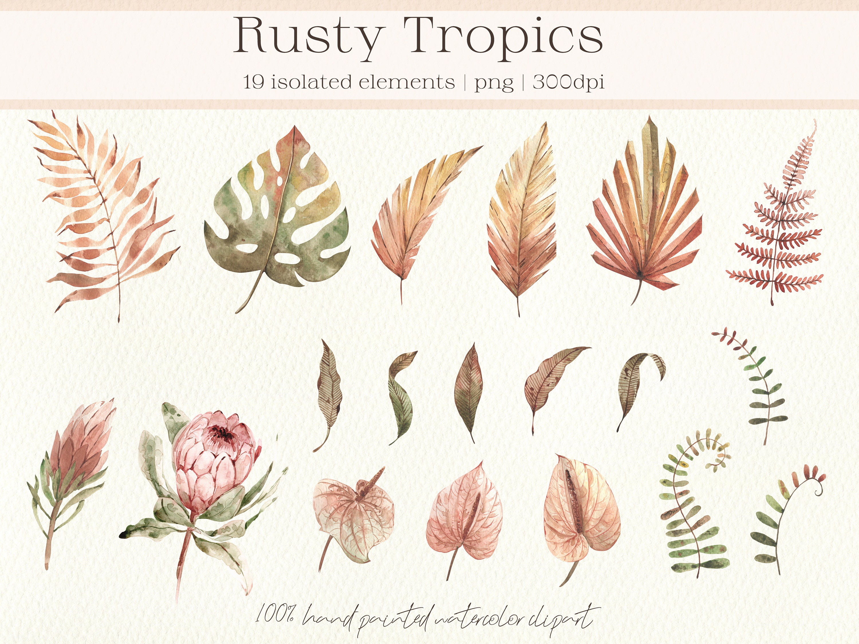 Watercolor Tropical Leaves and Flowers. Digital Clip Art. | Etsy