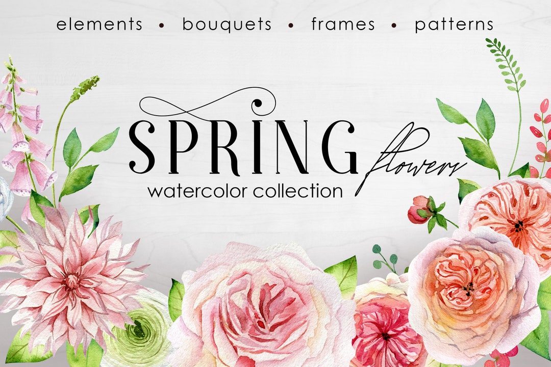 Watercolor Floral Clipart, Roses Watercolor Clipart, Spring Flowers PNG ...