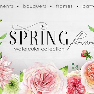 Watercolor Floral Clipart, Roses Watercolor Clipart, Spring Flowers PNG ...