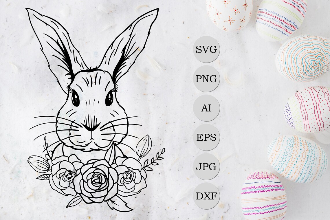 Easter Bunny SVG Easter SVG Bunny With Flowers Svg Cute - Etsy