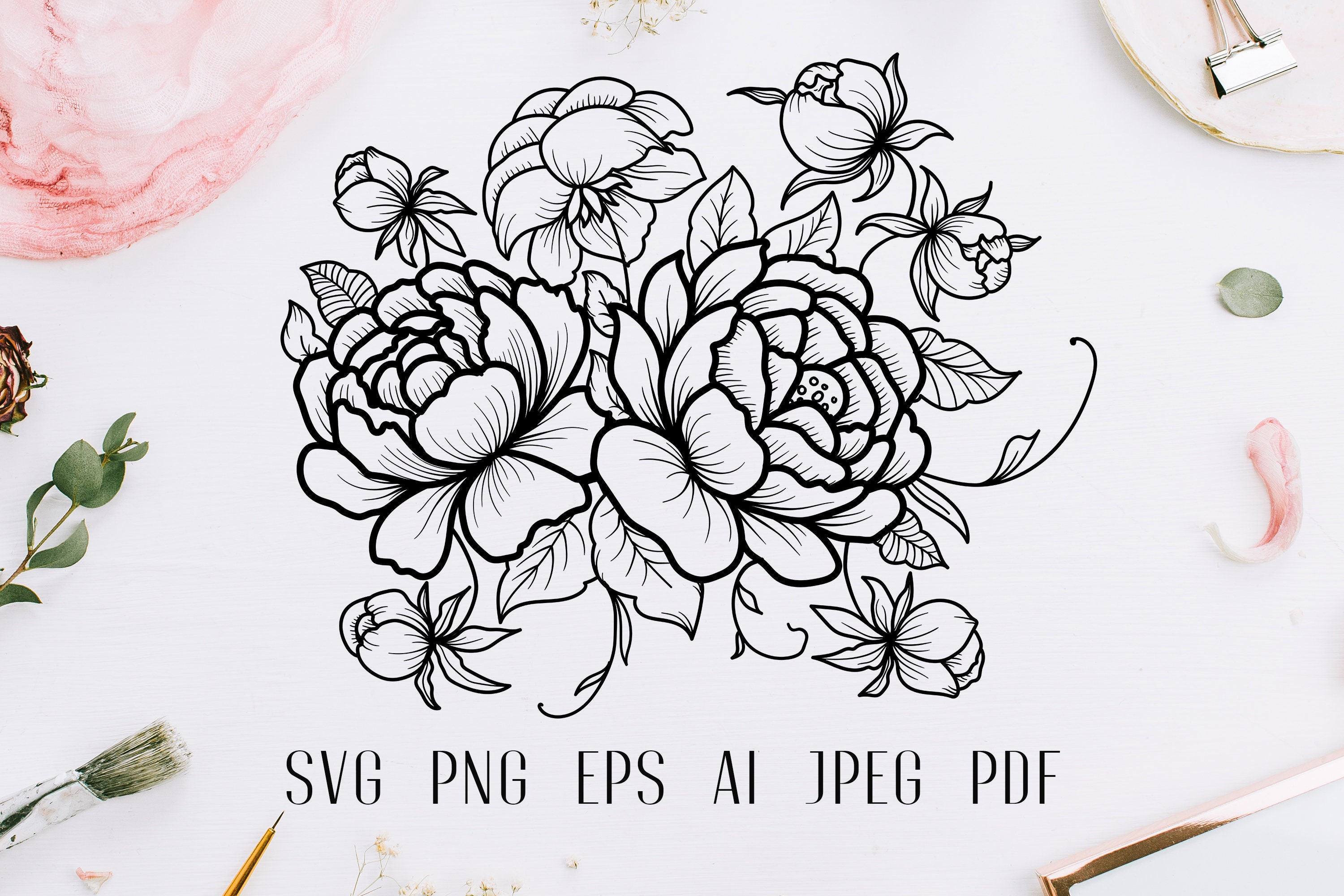 Floral svg Rosas svg ramo Flores svg Monograma floral Rosas | Etsy