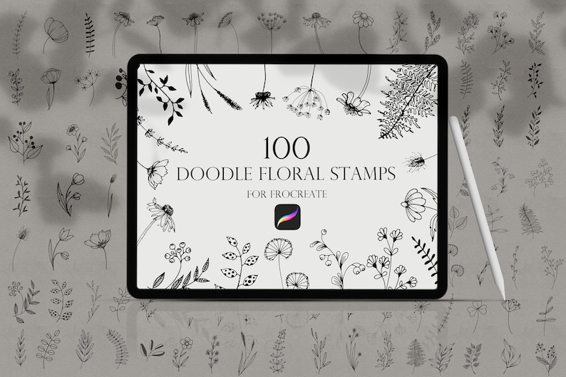 Floral Doodle Procreate Stamps Procreate Brushset Line Art - Etsy