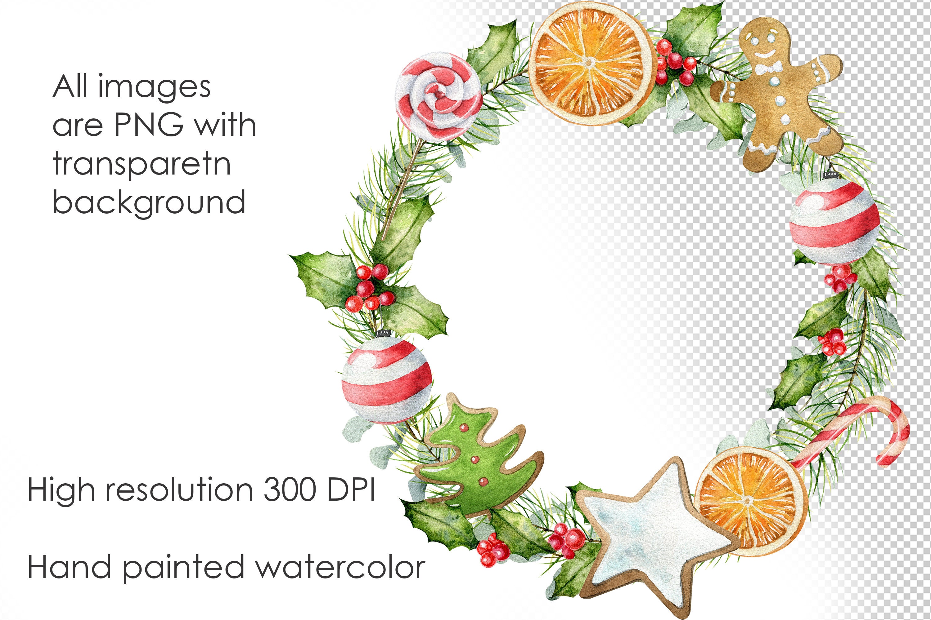 Watercolor Christmas Wreath Clipart PNG Winter Greenery - Etsy