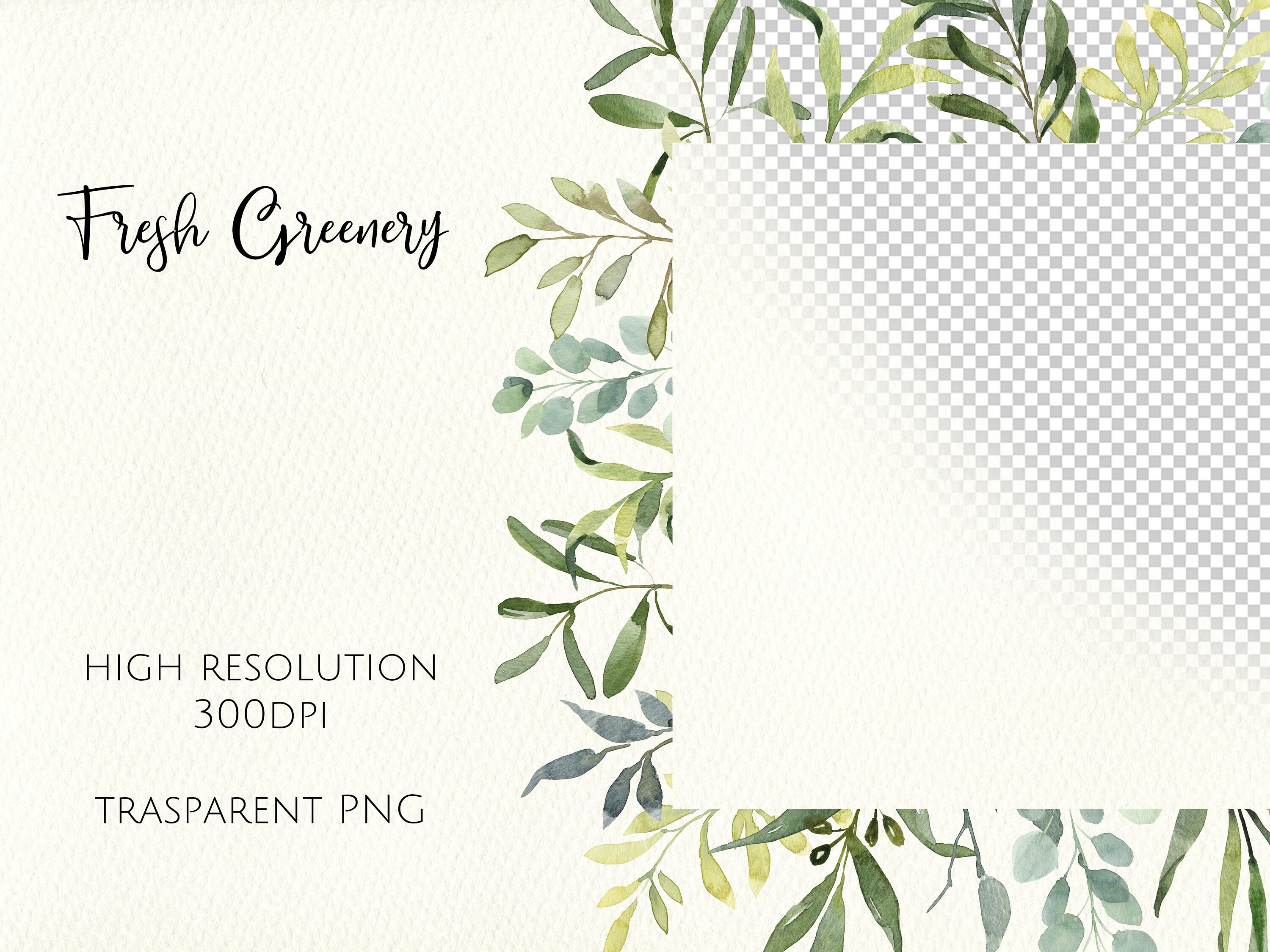 Watercolor Hand Painted Greenery Frame. Digital Clipart. - Etsy