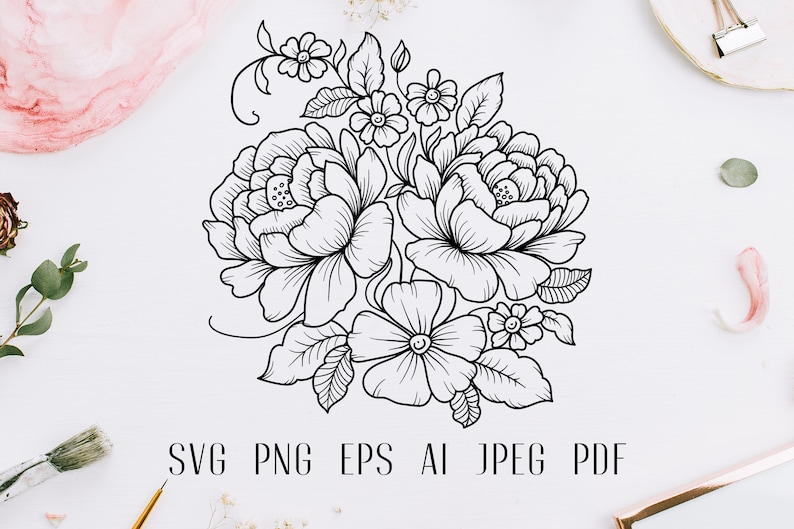 Floral Arrangement Svg Rose Bouquet Svg Flower Border - Etsy