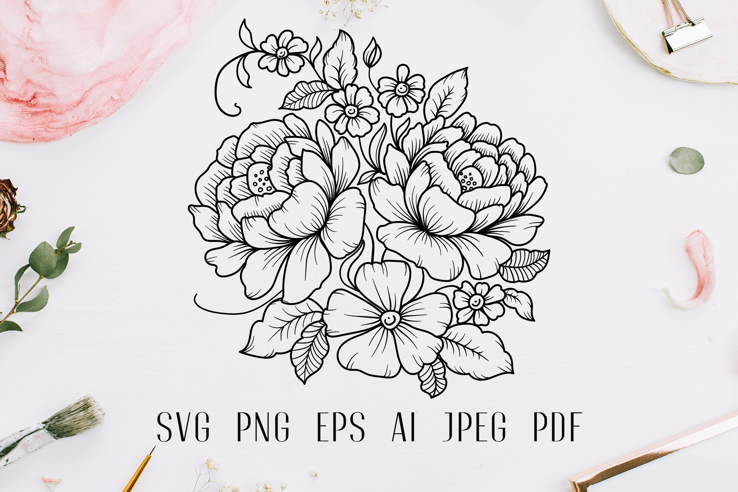 Floral Arrangement Svg, Rose Bouquet Svg, Flower Border, Floral Bunch ...