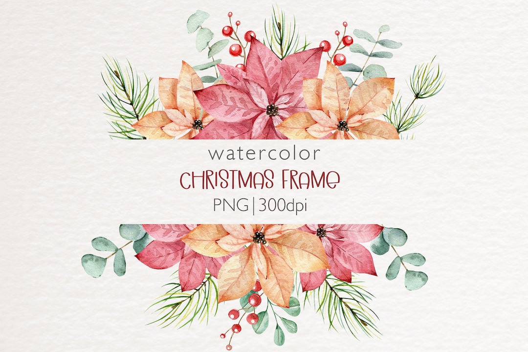 Watercolor Christmas Frame Clipart PNG, New Year Decor, Floral Frame ...