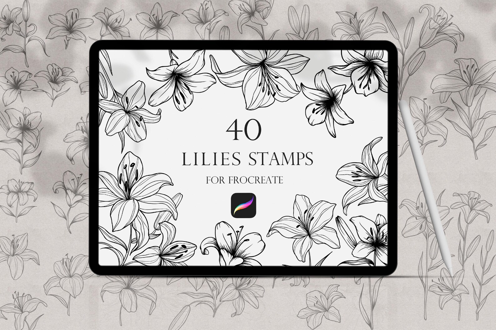 Lilies Procreate Stamps, Lily Brushes Procreate, Flower Stamps ...