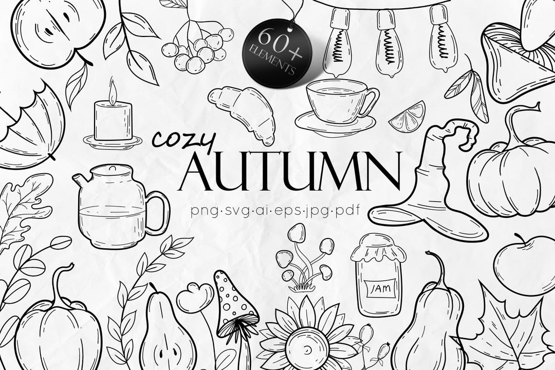 Autumn Line Art Doodle Illustrations Bundle | Fall Clipart SVG ...