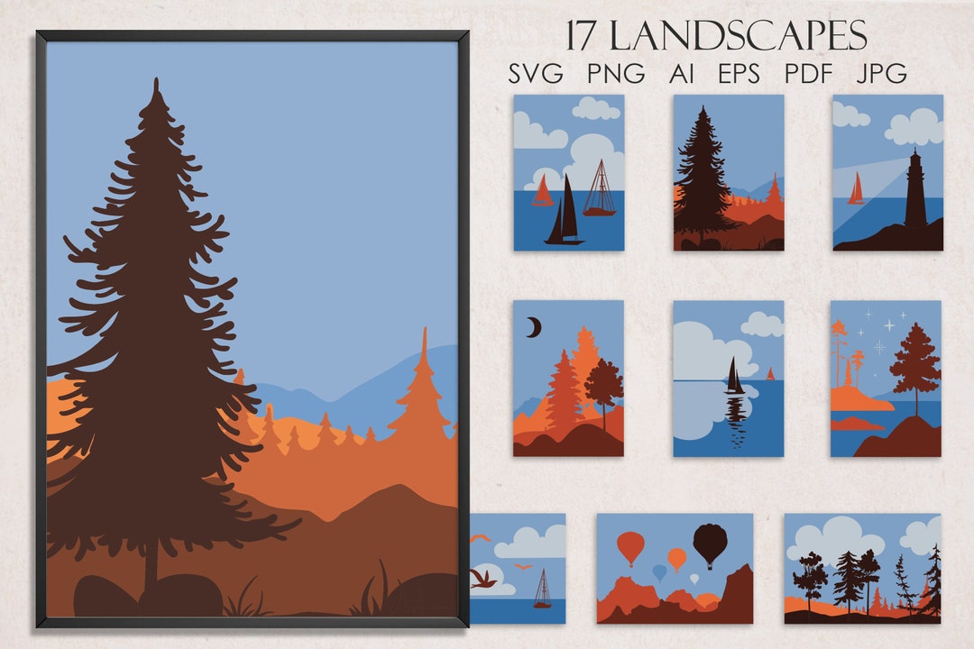Mountain Svg, Landscape Vector Svg Illustration, Landscape Svg, Nature ...