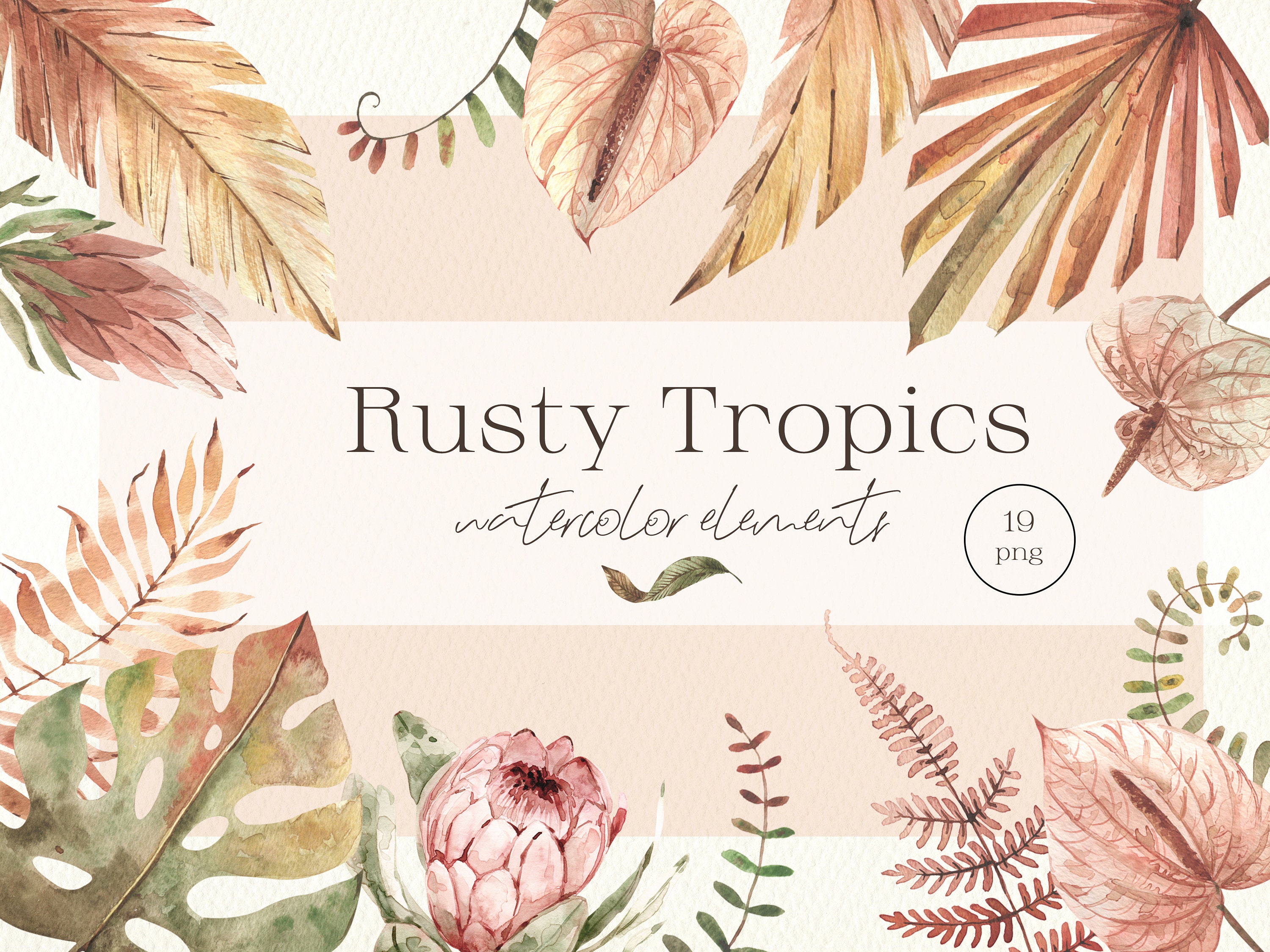 Watercolor Tropical Leaves and Flowers. Digital Clip Art. | Etsy