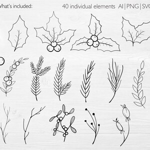 Christmas Clipart SVG PNG, Vector Christmas Line Art Clipart, Christmas ...