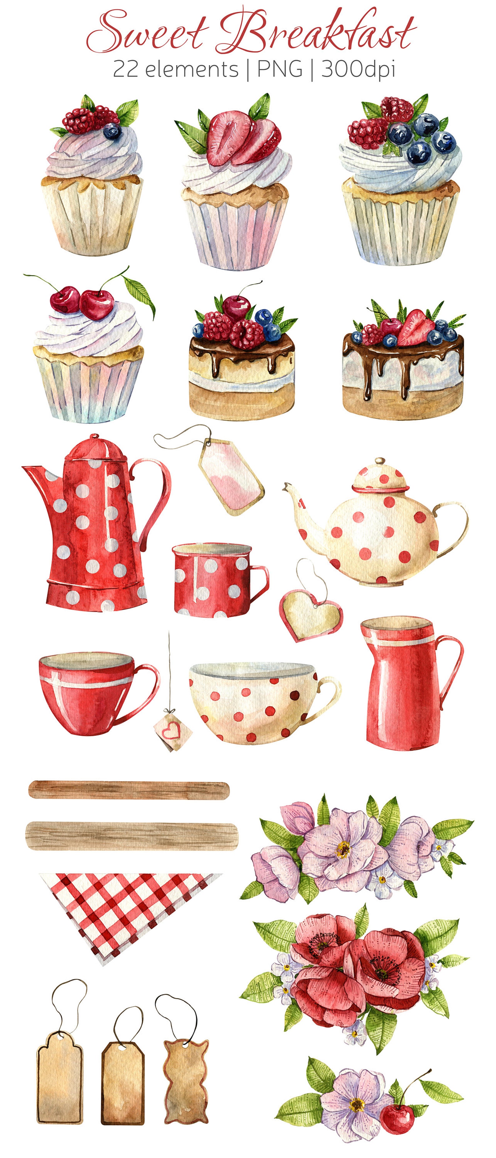 Tea Party Watercolor Collection Cakes Watercolor Teapot | Etsy