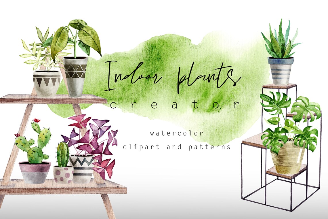 Watercolor Indoor Plants Clipart. House Greenery. Wedding | Etsy