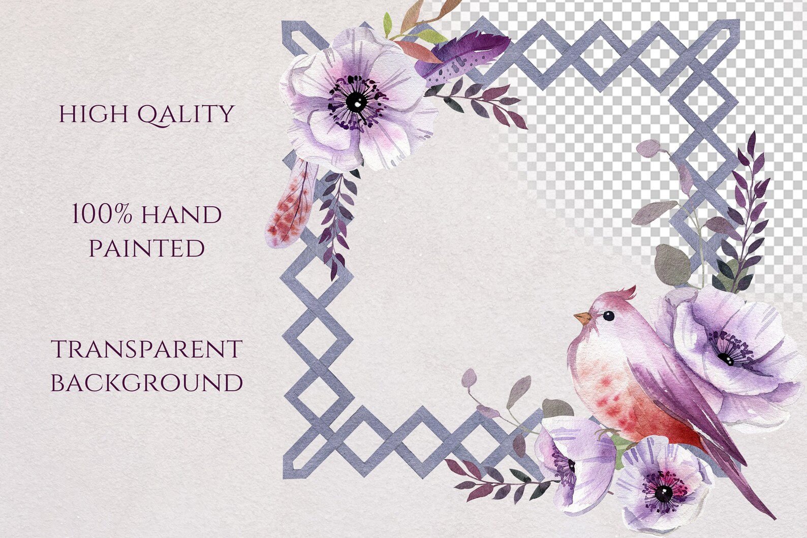 Watercolor Boho Frames PNG With Flowers Birds and Greenery. - Etsy