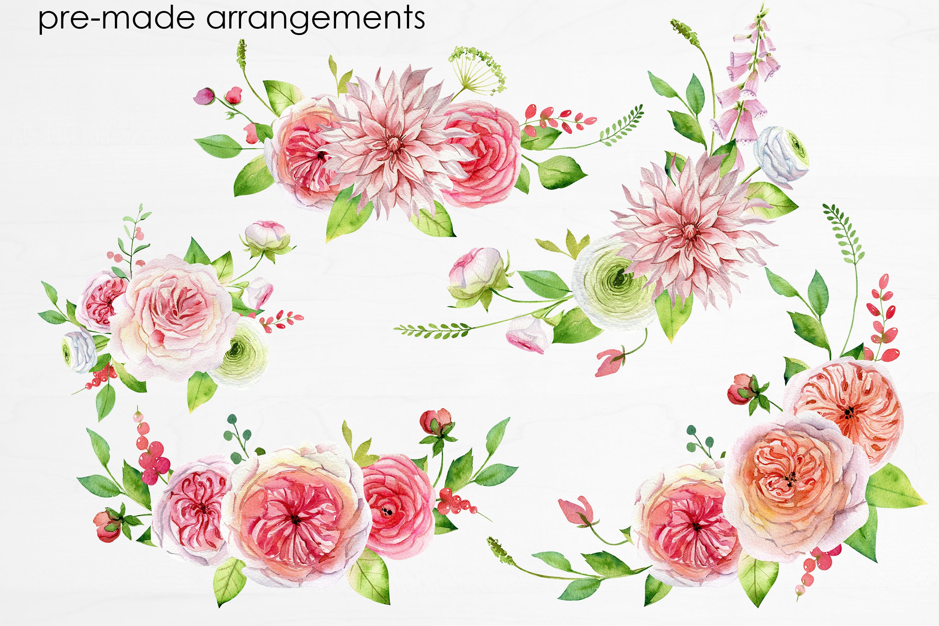 Watercolor Roses Bouquets Clipart PNG Spring Flowers PNG - Etsy
