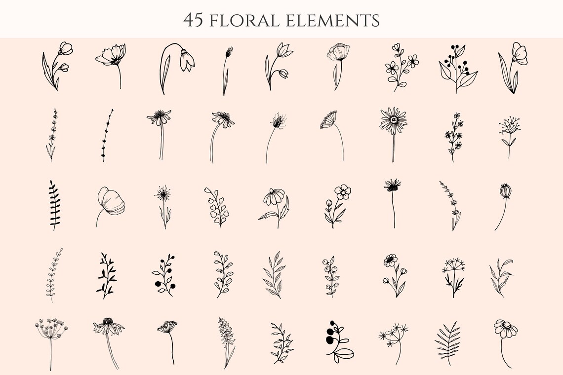 Flowers SVG, Hand Drawn Stems and Branches PNG, Doodle Flowers, Flowers ...