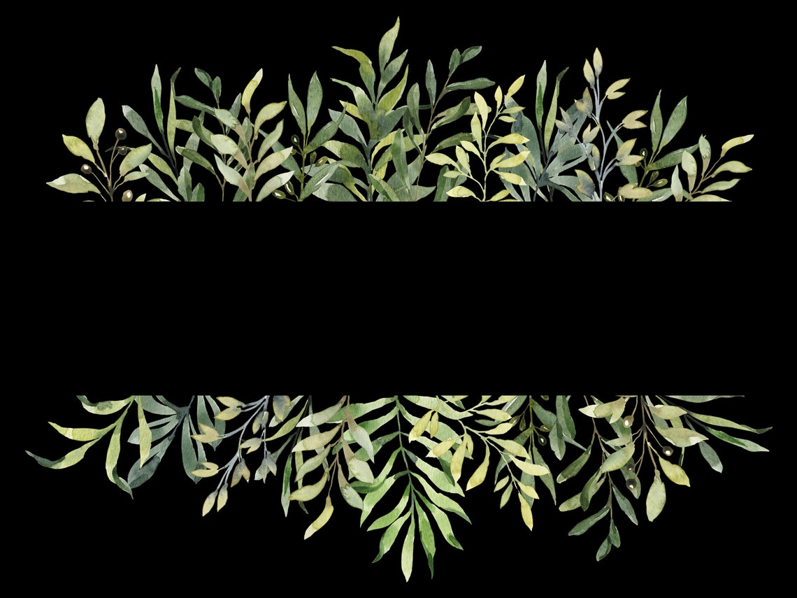 Watercolor Horizontal Greenery Wreath. Wedding Clipart - Etsy