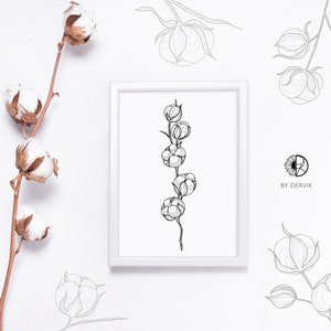Line Art Flowers SVG - Cotton SVG - Outline Cotton- Cotton Flowers Svg ...
