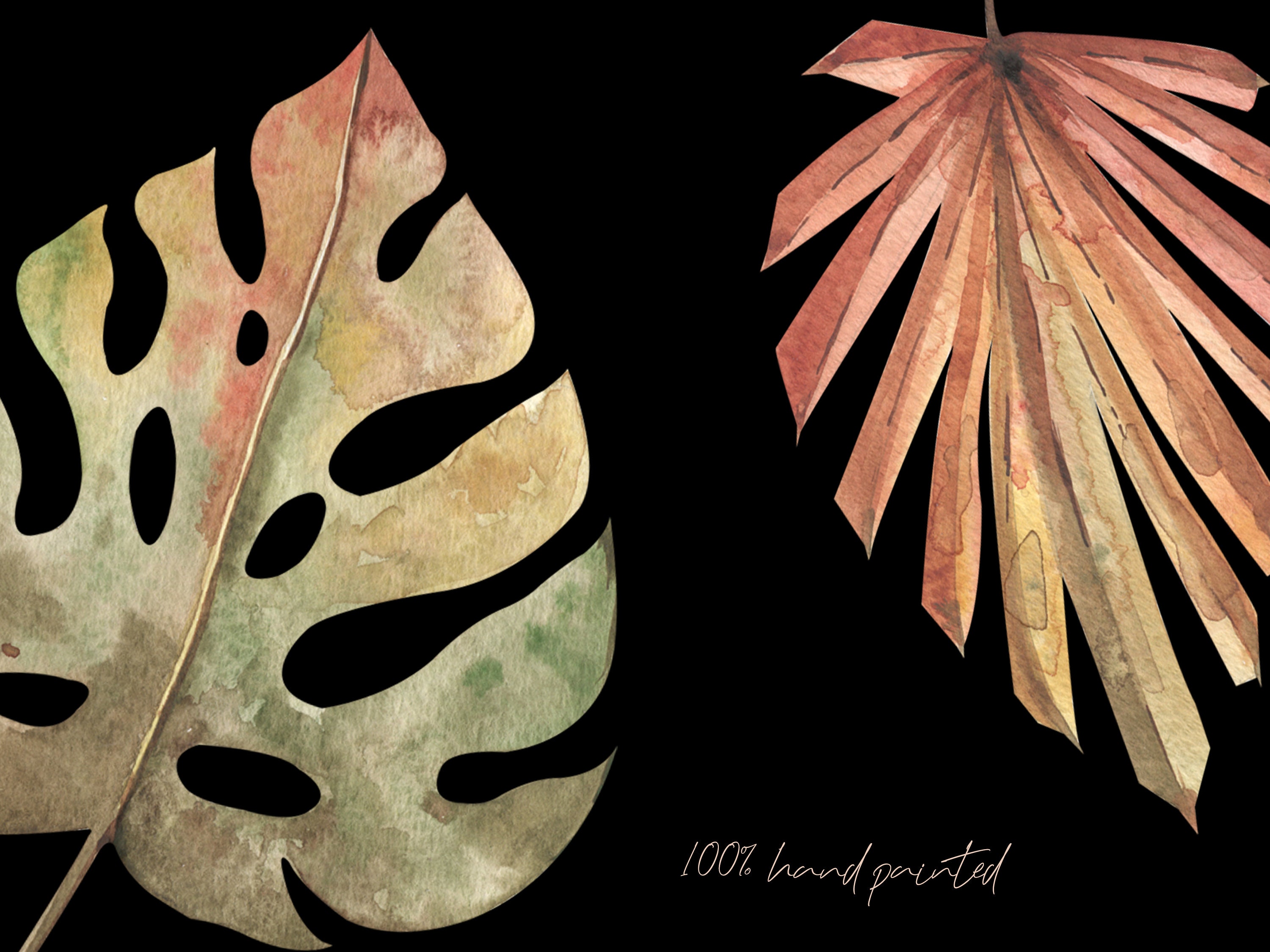 Watercolor Tropical Leaves and Flowers. Digital Clip Art. | Etsy