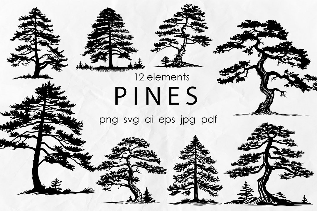 Pines SVG, Trees Silhouette Svg, Tree Svg, Pine Tree Line Art, Pine ...