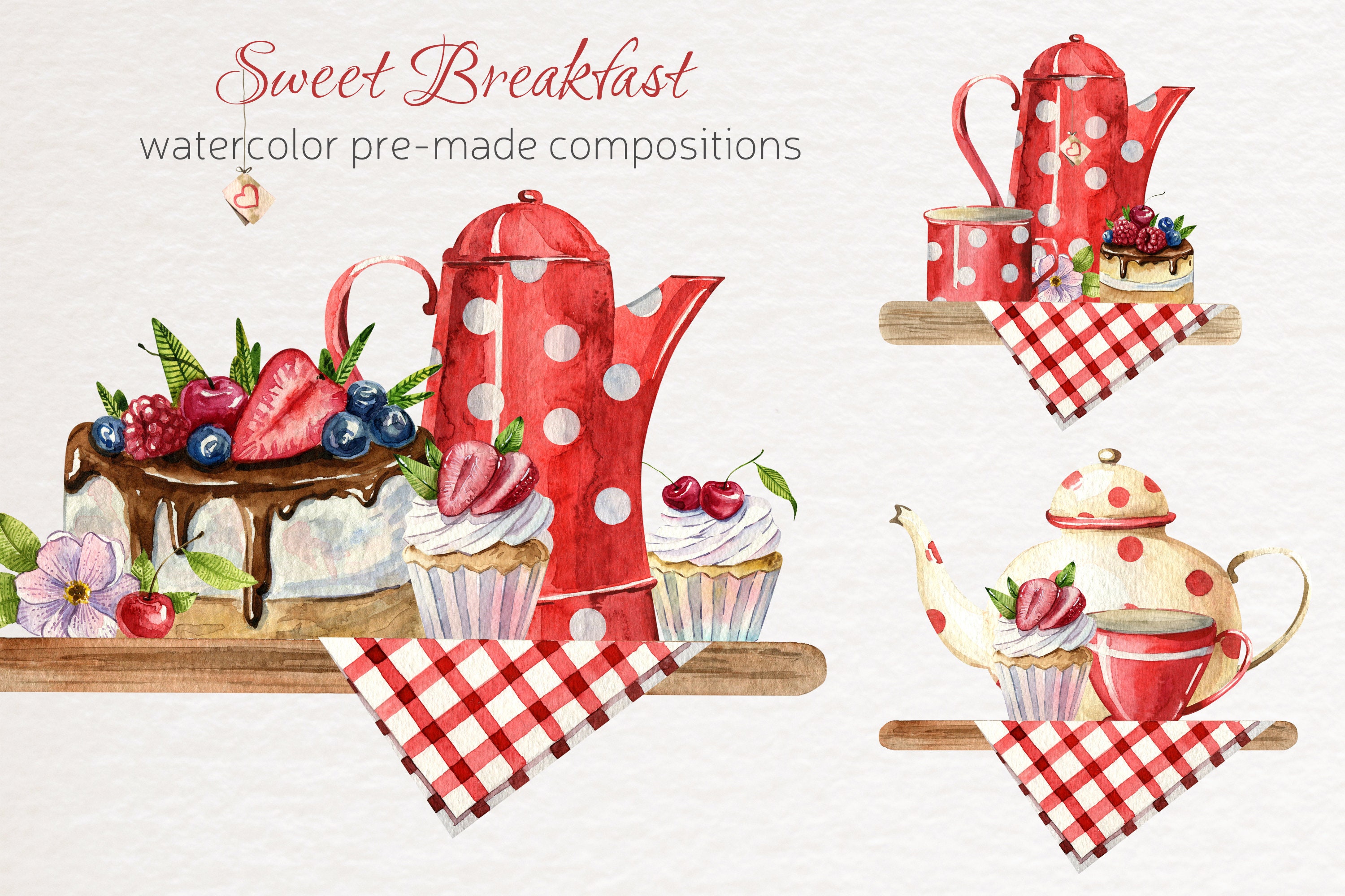 Tea Party Watercolor Clipart Pre-made Composition With - Etsy