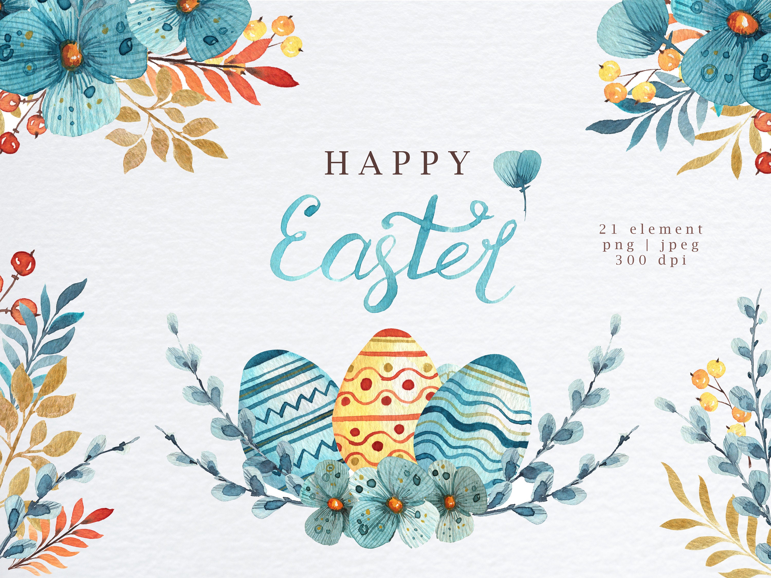Watercolor Easter Clipart. Easter Eggs and Flowers. Digital | Etsy