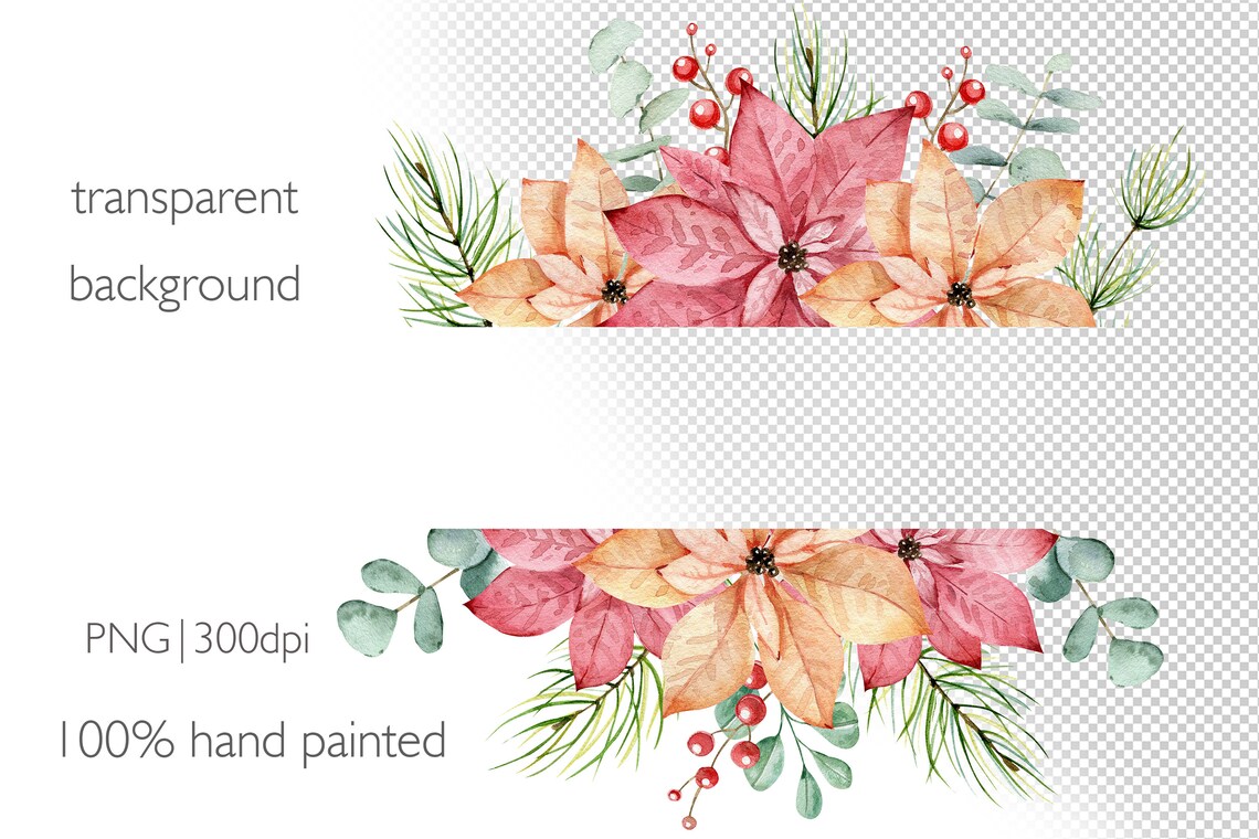 Watercolor Christmas Frame Clipart PNG New Year Decor Floral | Etsy
