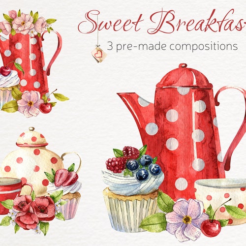 Watercolor Composition With Teapot Cup Mug Flowers - Etsy