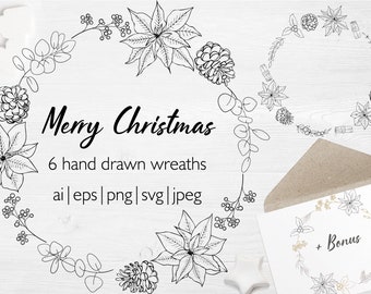 Christmas Elements SVG Line Art Design Clipart Set Decor - Etsy