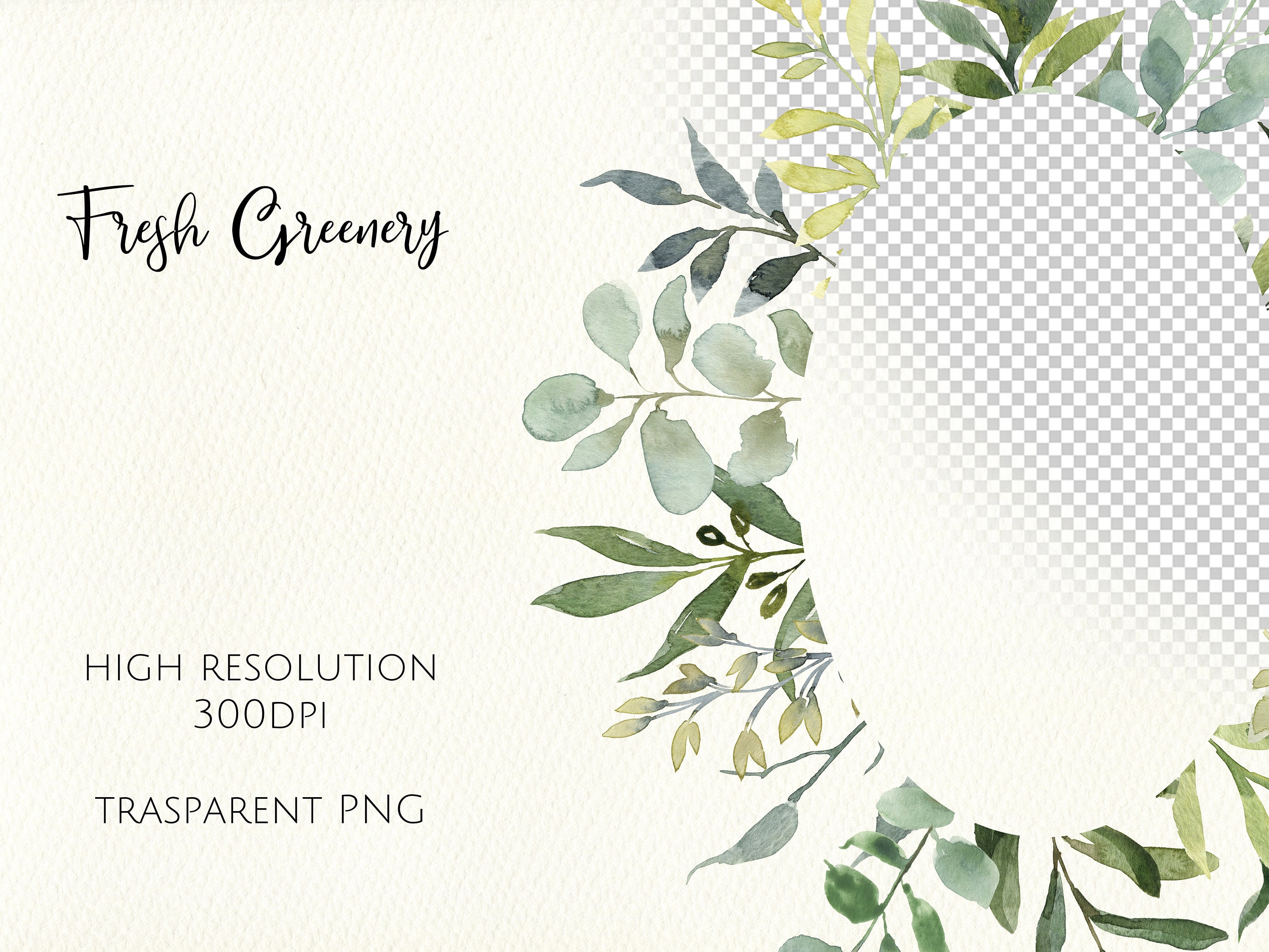 Watercolor Hand Painted Greenery Frame. Digital Clipart. - Etsy