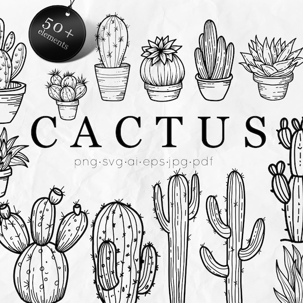 Black Cactus Clip Art - Etsy UK