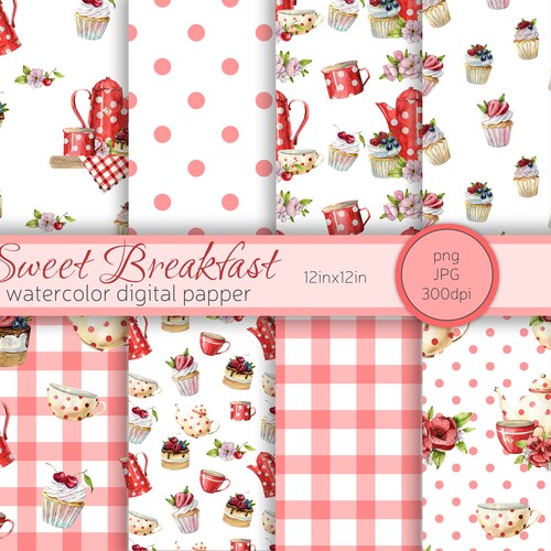 Tea Party Digital Paper Pack Watercolor Flowers Seamless - Etsy