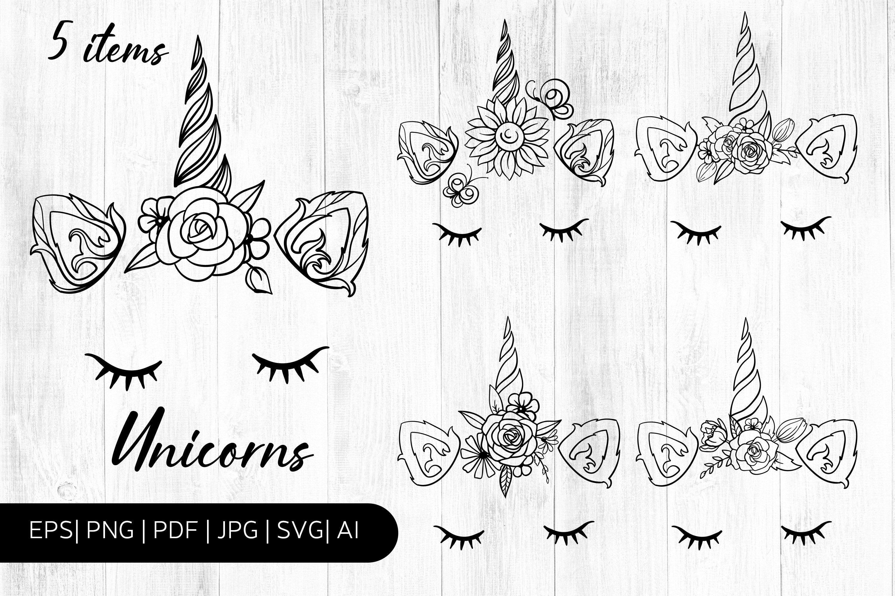 Unicorn SVG Unicorns Face With Flowers SVG Unicorn Head SVG | Etsy
