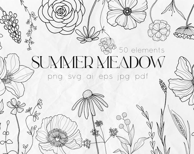 Doodle Herbs Svg, Wildflowers Svg, Flowers Svg Clipart, Doodle Flowers ...