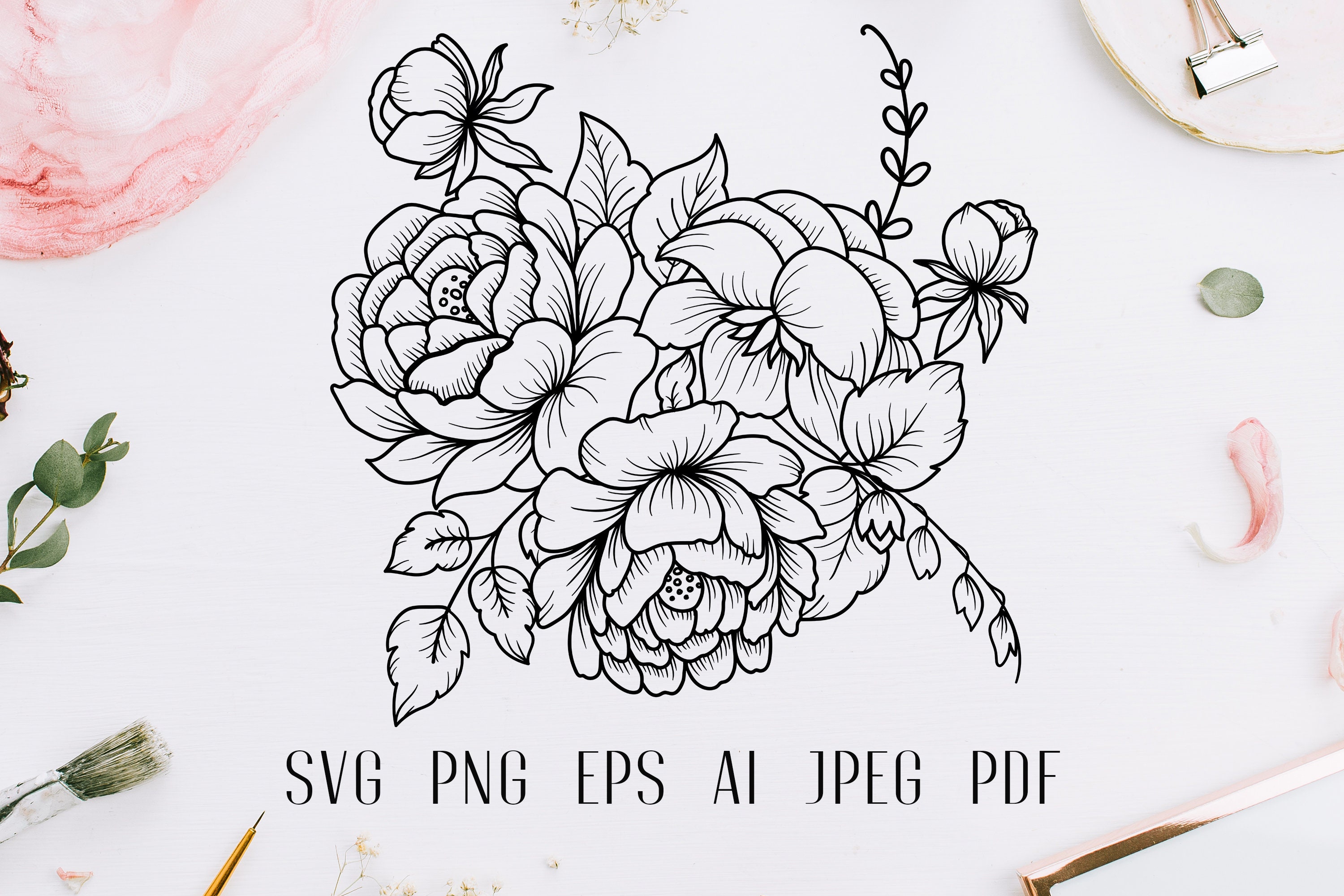 FLORES SVG ramo SVG arreglo floral svg flores de arte | Etsy