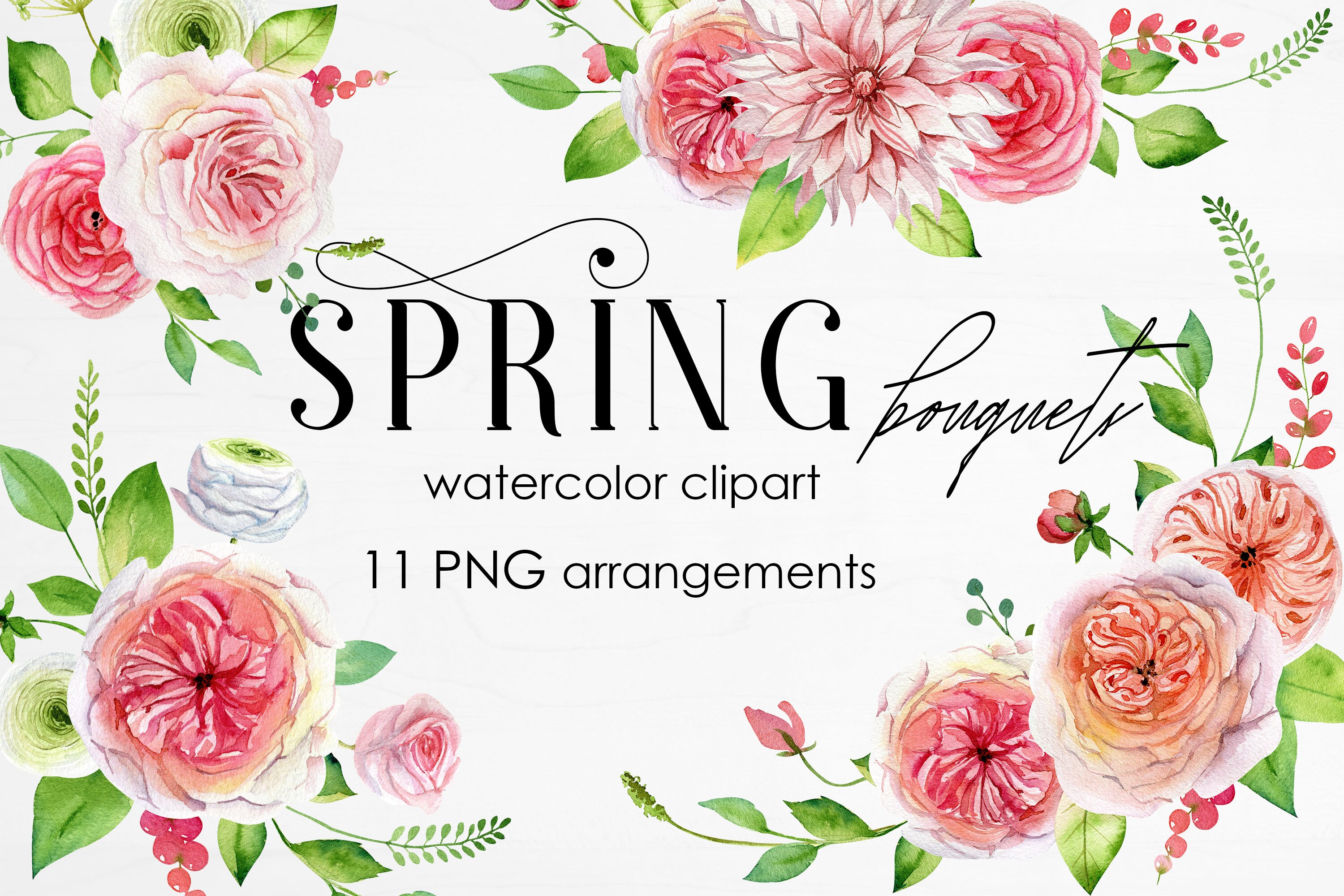 Watercolor Roses Bouquets Clipart PNG Spring Flowers PNG - Etsy
