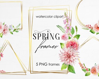 Watercolor Boho Floral Geometric Frames Clipart. Burgundy | Etsy