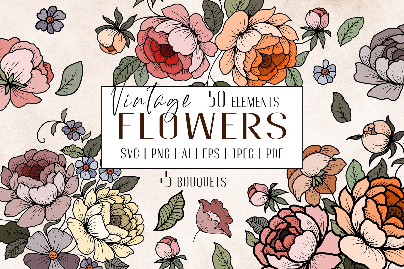 Roses svg peony flowers svg vector flowers vintage flowers | Etsy