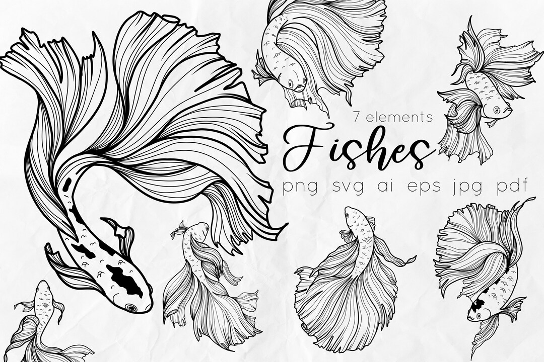 Fishes SVG - Koi Fish SVG - Goldfish SVG - Fish Clipart - Hand Drawn ...