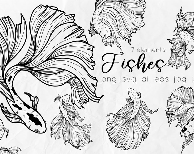 Fishes SVG - Koi Fish SVG - Goldfish SVG - Fish Clipart - Hand Drawn ...