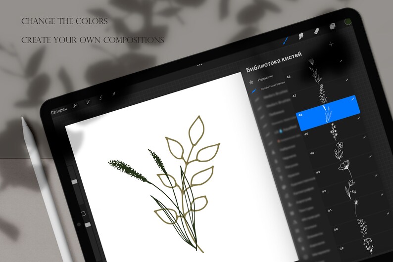 Floral Doodle Procreate Stamps Procreate Brushset Line Art - Etsy