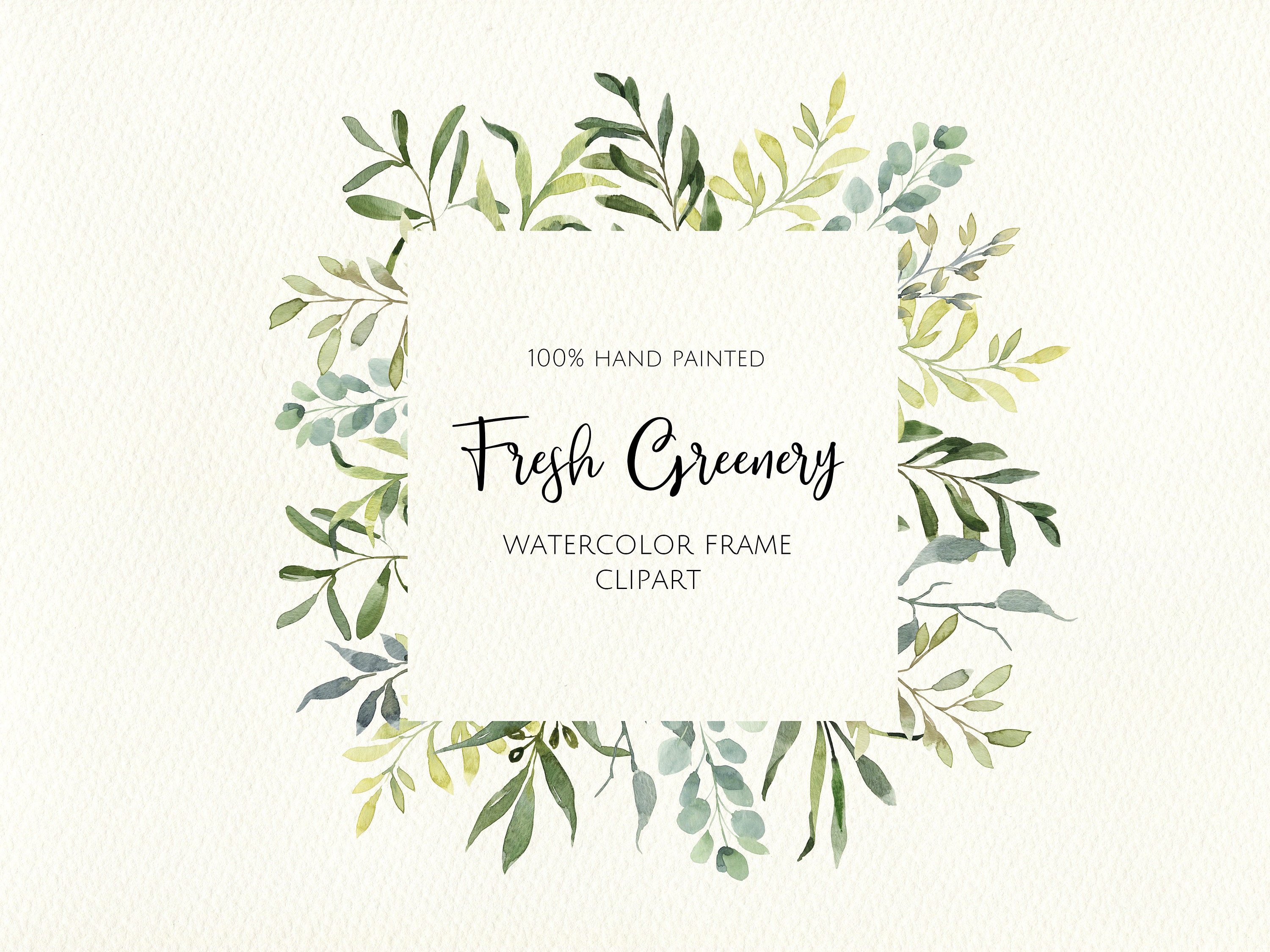 Watercolor Hand Painted Greenery Frame. Digital Clipart. - Etsy