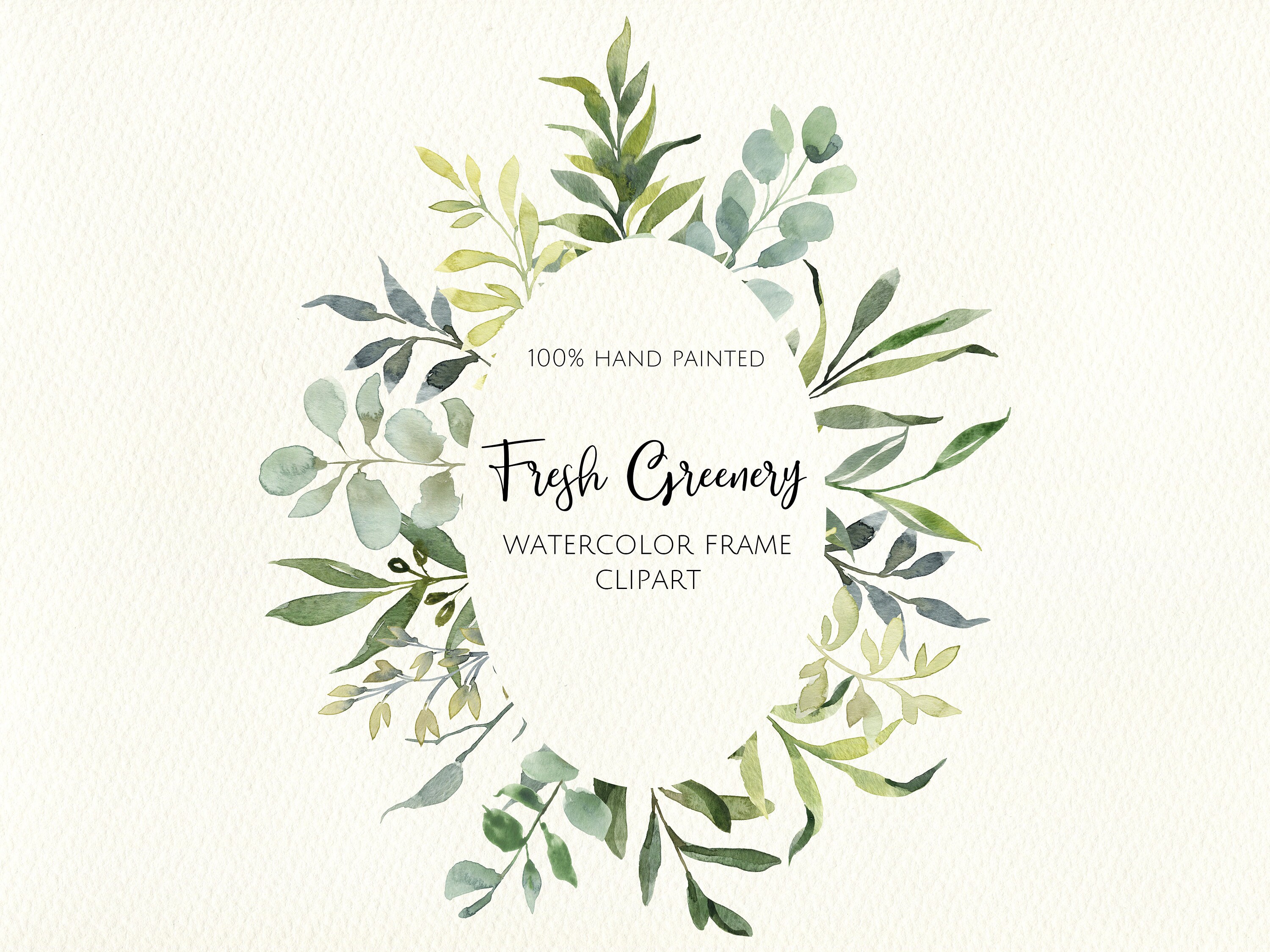 Watercolor Hand Painted Greenery Frame. Digital Clipart. - Etsy